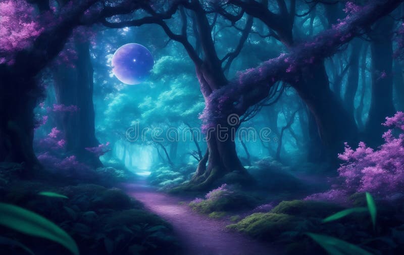 Megical Dreamy Outer Space Forest, Generative AI Illustration Stock ...