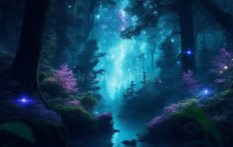 Megical Dreamy Outer Space Forest, Generative AI Illustration Stock ...