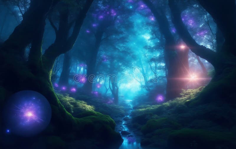 Megical Dreamy Outer Space Forest, Generative AI Illustration Stock ...