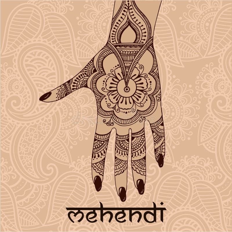 Mehendi Drawing on Woman`s Hand Stock Vector - Illustration of ...