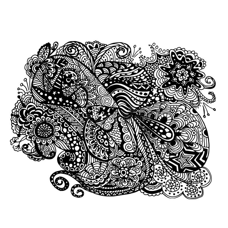 Mehndi Hand-Drawn Floral Abstract Ornament Stock Vector - Illustration ...