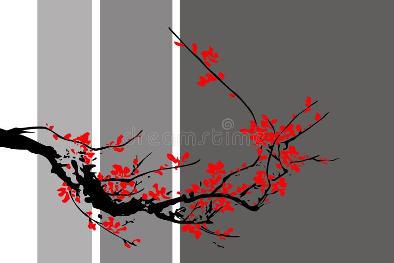 A Branch of Red Mei Flower Blossoming Stock Illustration - Illustration ...