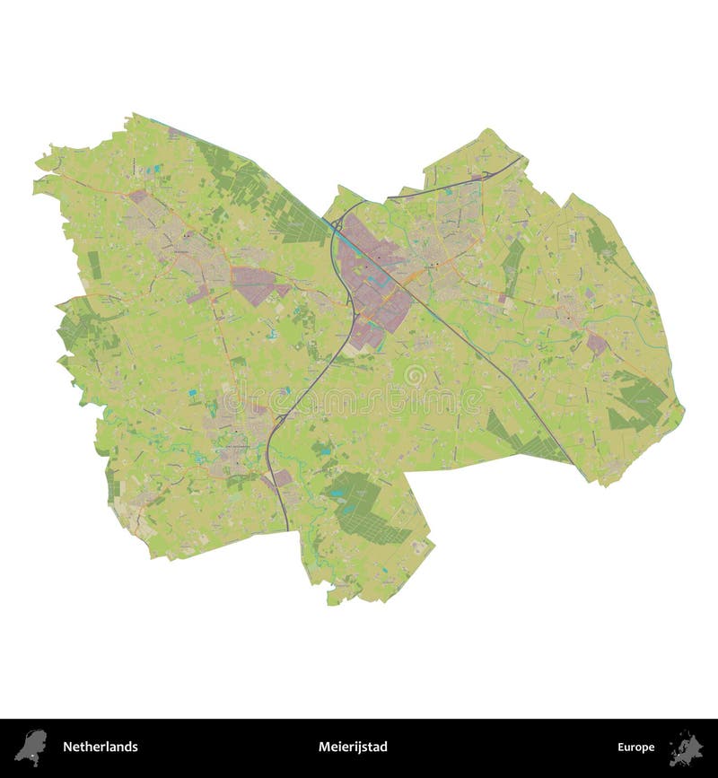 Meierijstad, Netherlands, Isolated on White. Topographic Humanitarian ...