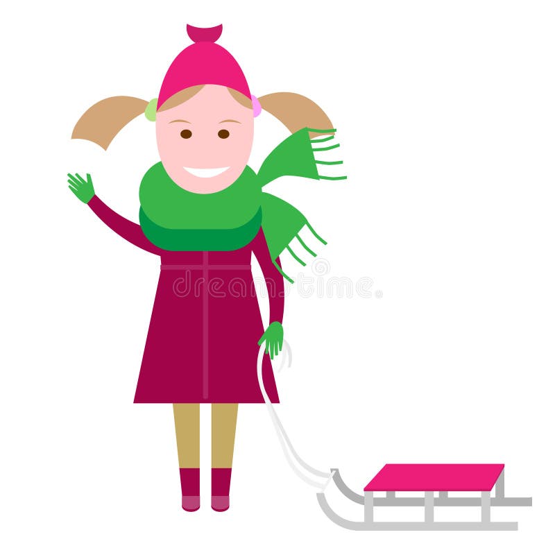 Meisje met een slee vector illustratie. Illustration of pictogram ...