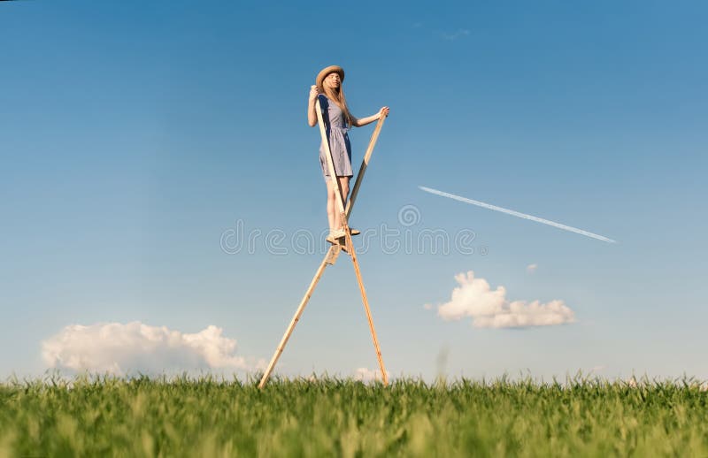 Meisje op stelten stock afbeelding. Image of mooi, horizon - 40802989
