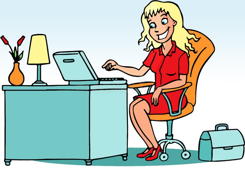 Meisje achter de computer vector illustratie. Illustration of laptop ...