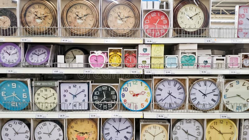 Clock on shelf editorial stock photo. Image of sale - 114861393