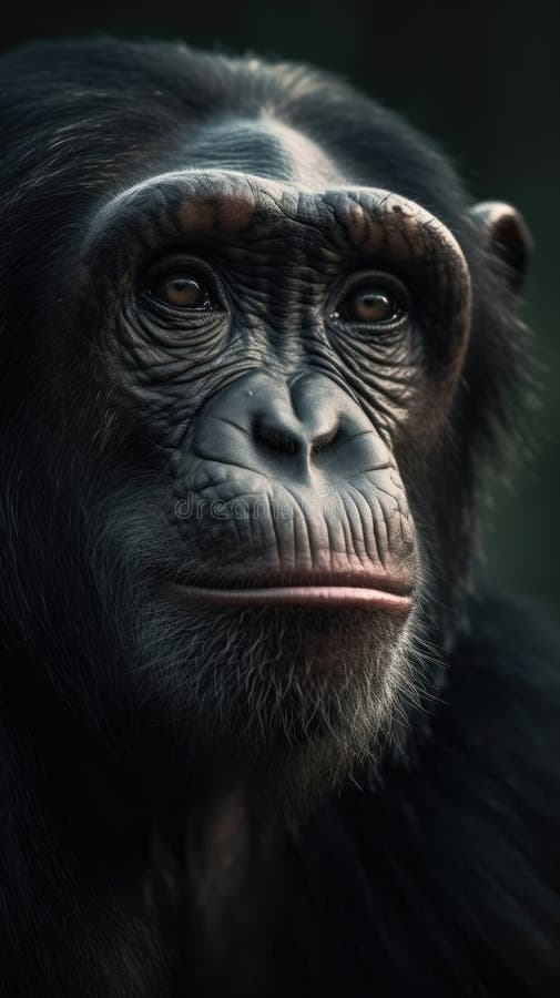 Melancholic Chimp with Expressive Eyes in Dramatic Lighting . Stock ...