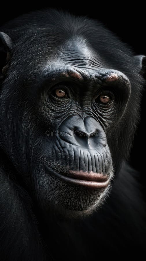 Melancholic Chimp with Expressive Eyes in Dramatic Lighting . Stock ...