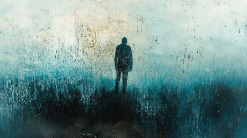 Melancholic Reflections in the Rain with a Distant Figure Standing ...