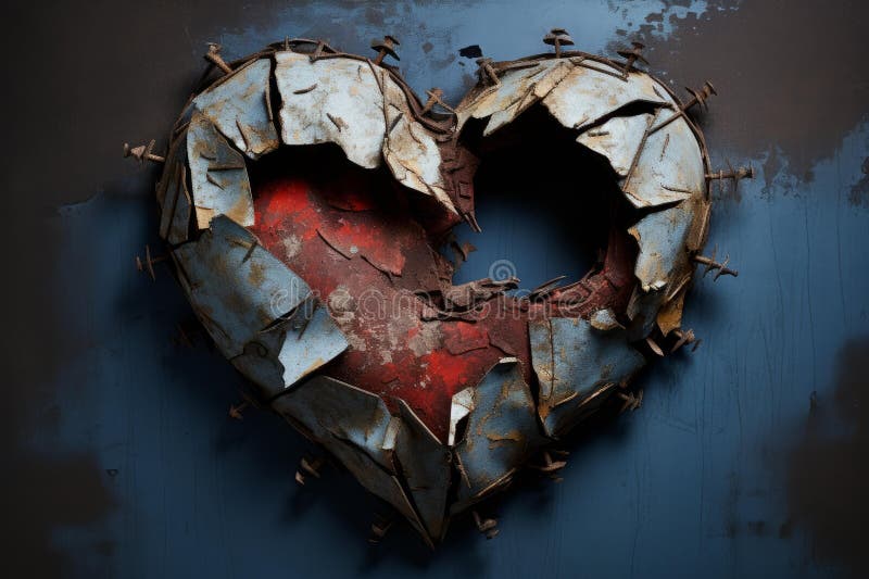 Melancholic Torn Metal Heart. Generate Ai Stock Photo - Image of ...