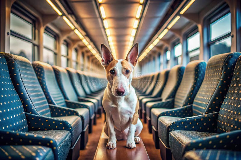 Melancholy Bull Terrier in an Empty Train Car a TiltShift Perspective ...