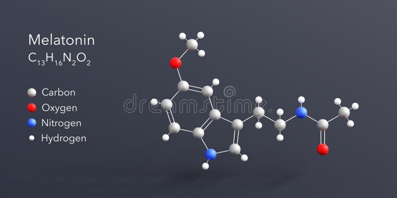 Melatonin Molecule 3d Rendering, Flat Molecular Structure with Chemical ...