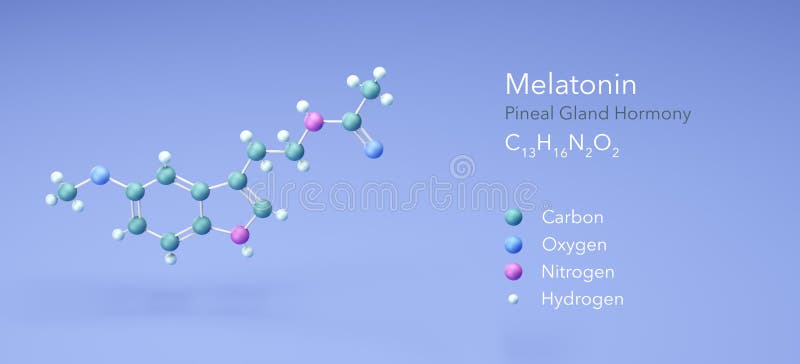 Melatonin, Pineal Gland Hormony. Structural Chemical Formula and Atoms ...