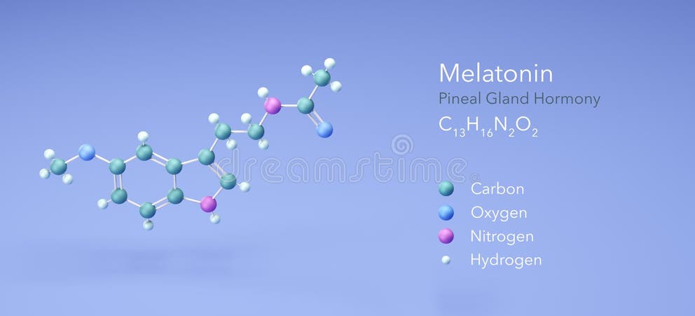 Melatonin, Pineal Gland Hormony. Structural Chemical Formula and Atoms ...