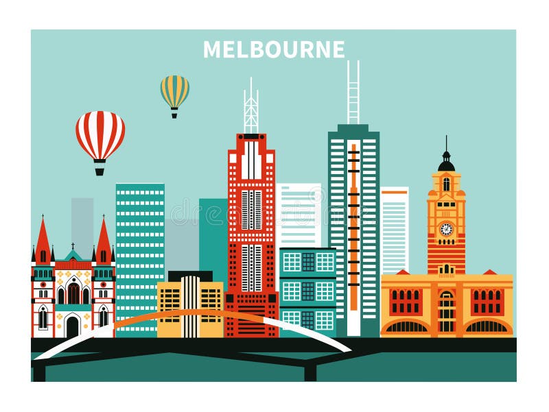 Melbourne City Skyline Black and White Silhouette. Stock Vector ...
