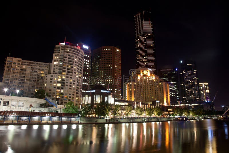 Melbourne City Buildings at Night Editorial Photography - Image of ...