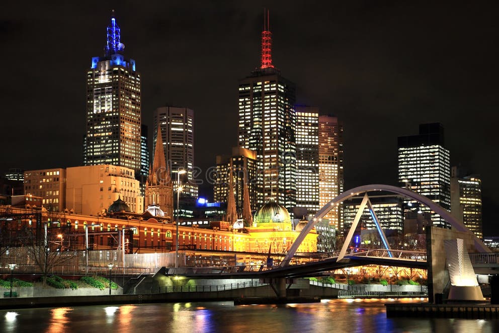 Melbourne City at Night stock image. Image of central - 14813673