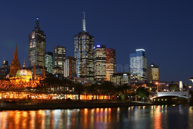 Melbourne City at Night stock image. Image of central - 14813673