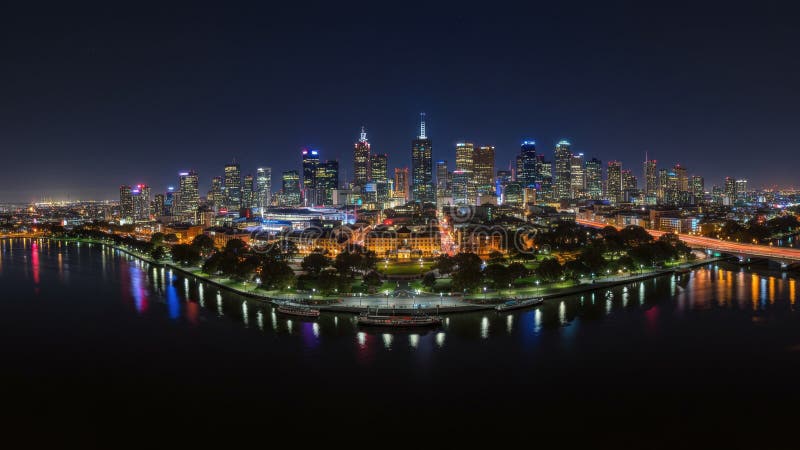 Melbourne City Nightscape stock illustration. Illustration of urban ...