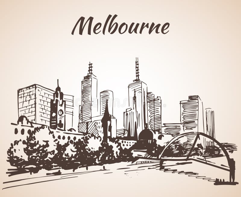 Melbourne City Scape Sketch - Australia. Stock Vector - Illustration of ...