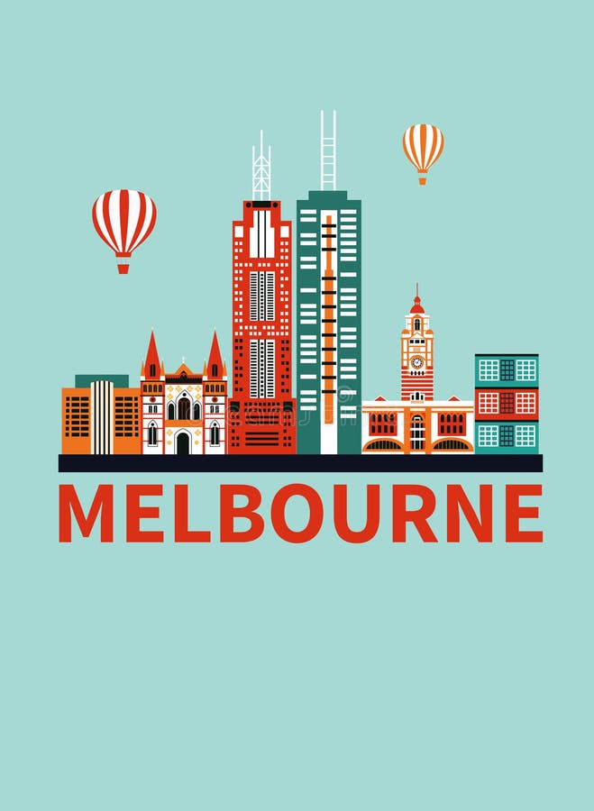 Melbourne City Skyline Black and White Silhouette. Stock Vector ...