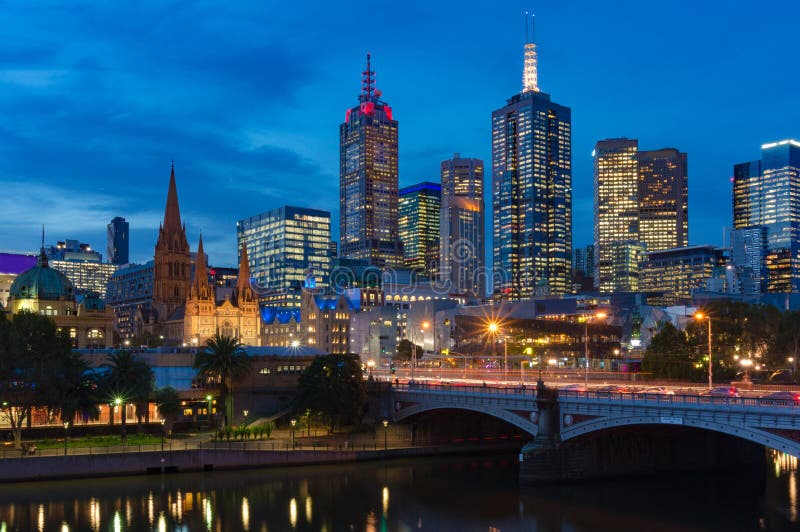 Melbourne Cityscape at Night Stock Photo - Image of melbourne, night ...