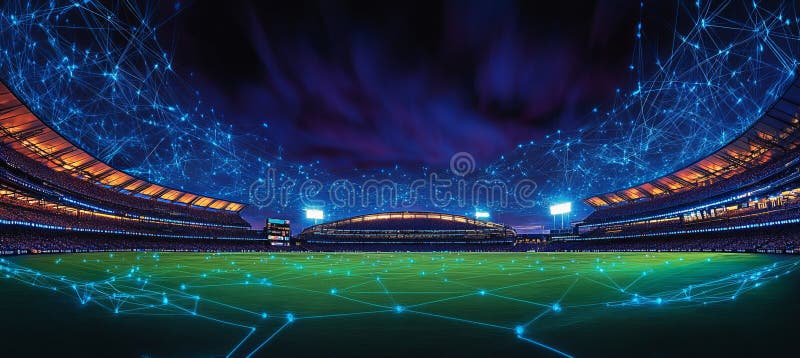 Melbourne Cricket Ground Bathed in Blue Connected Network at Night ...