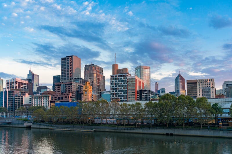 Melbourne Downtown Panoramic View in the Morning Stock Photo - Image of ...