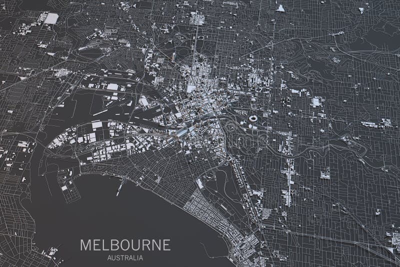 Melbourne Map, Satellite View, City, Australia Stock Illustration ...