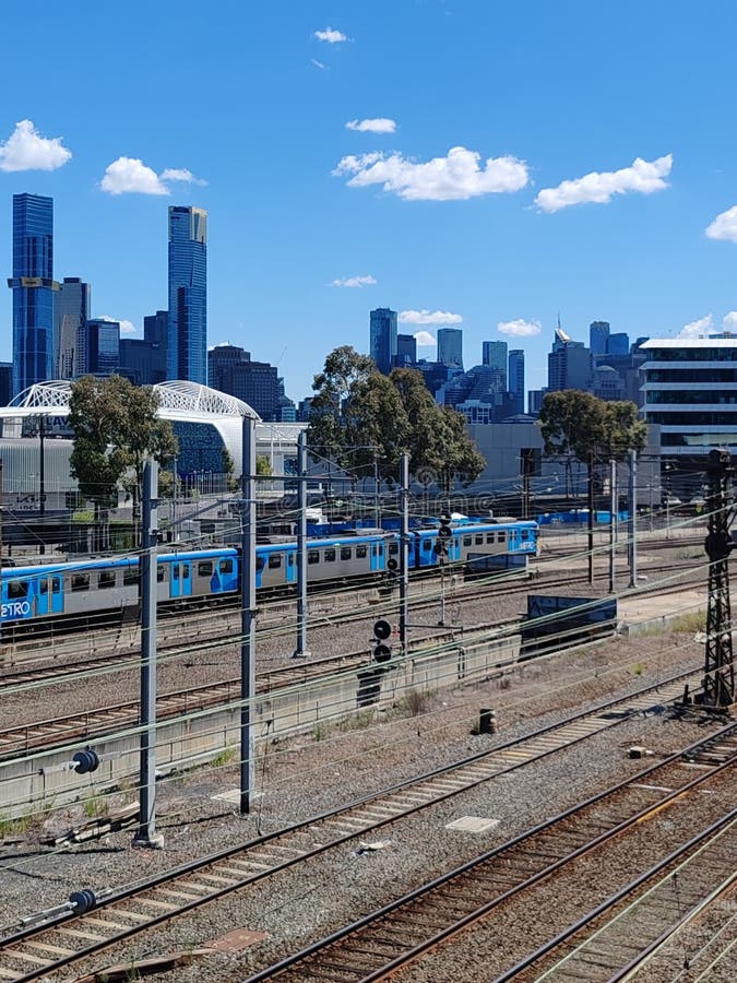 Melbourne Metro Train and Skyline Editorial Stock Image - Image of ...