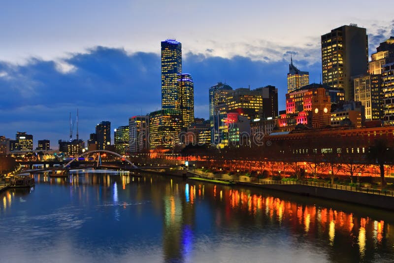 Melbourne at night stock image. Image of lights, skyscrapers - 17944869