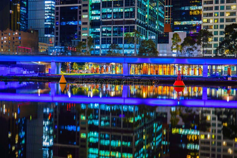 Melbourne Riverside Night View Editorial Stock Photo - Image of lights ...