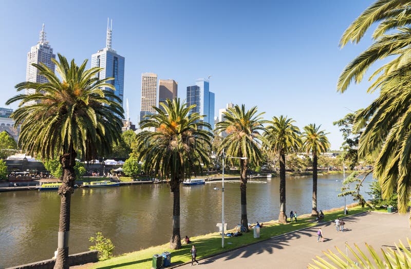 Melbourne Skyline Along Yarra River, Australia Stock Photo - Image of ...