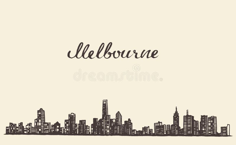 Melbourne Sketch Skyline, Melbourne Hand Drawn Vector Illustration ...