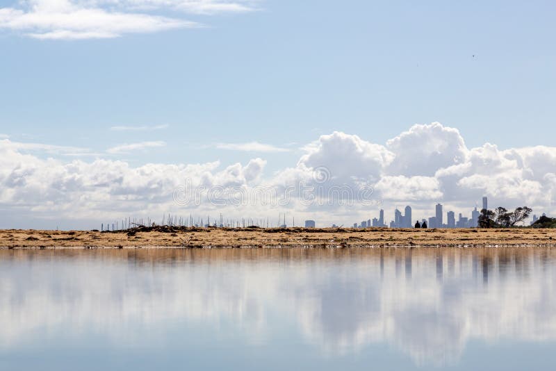 Melbourne Skyline, a View from the Brighton Beach with a Reflection in ...