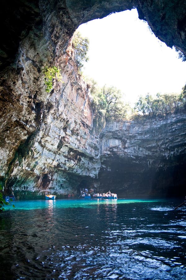 Limnetic Cave of Melissani at Kefalonia Stock Image - Image of pond ...