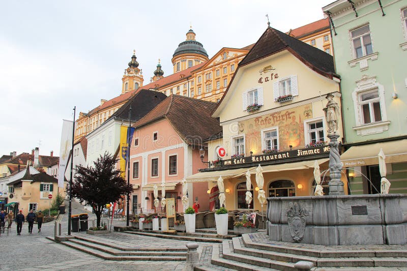 Melk, Austria - May 21 2024: Stift Melk Abbey and Melk Old Town in ...