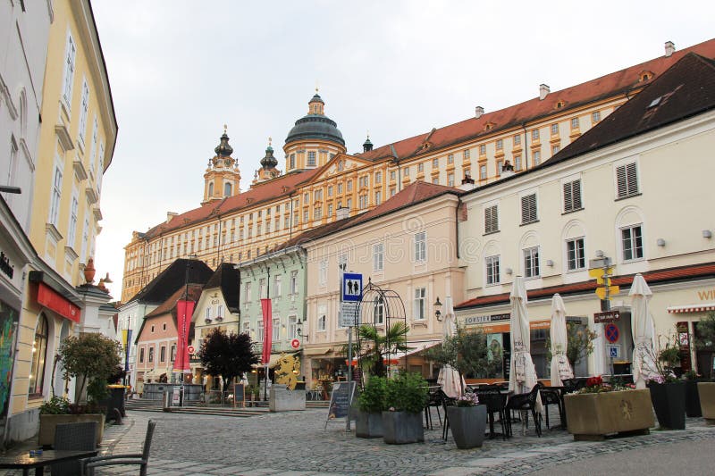 Melk, Austria - May 21 2024: Stift Melk Abbey and Melk Old Town in ...
