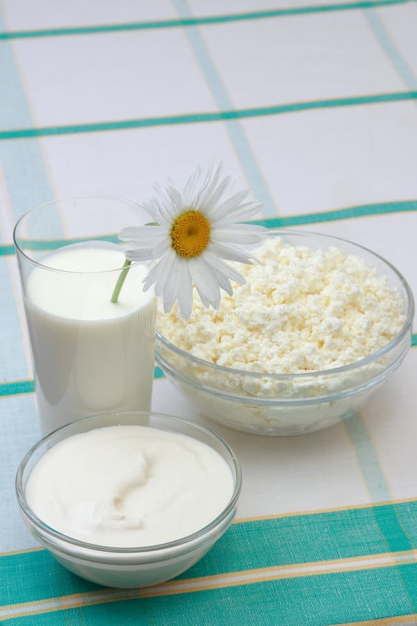 Melk, zure room en kwark stock foto. Afbeelding bestaande uit bloem ...