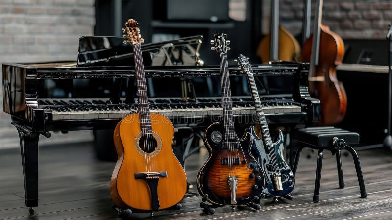 Melodic Harmony Musical Instruments in a Cozy Studio Setting Captured ...