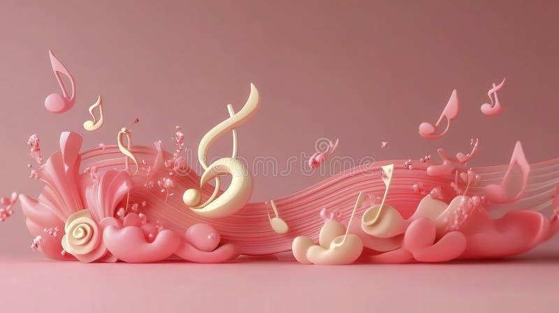 Melodic Pink Waves Flow with Delicate Musical Notes Stock Illustration ...