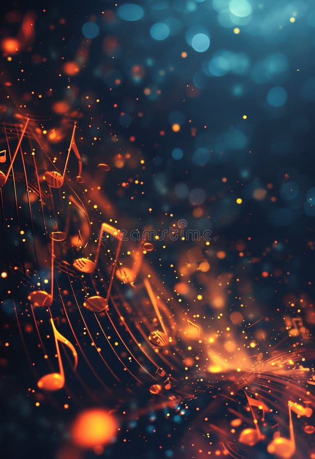 Melodic Symphony of Glowing Music Notes on Dark Background. Generative ...