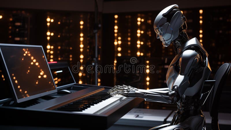 Melody of the Future, Robotic Pianist at Work. Generative AI Stock ...