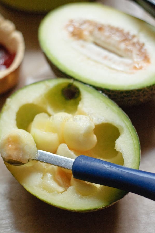 Melon stock photo. Image of green, spoon, table, melon - 21532164