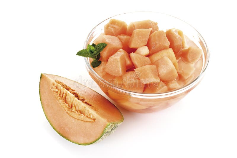 Melon Cubes in Bowl, Close-up Stock Photo - Image of colorful, piece ...