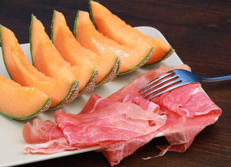 Melon and ham stock image. Image of appetizer, close - 14576325