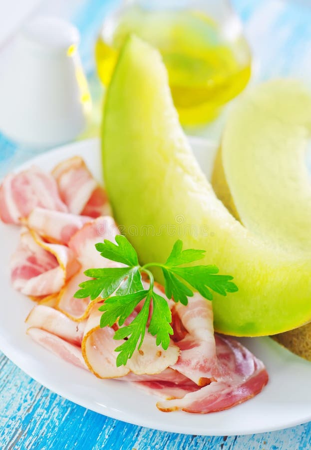 Melon with ham stock photo. Image of basil, meat, cantaloupe - 37422930