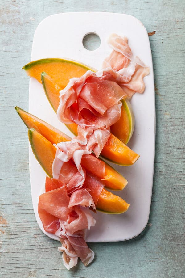 Melon with ham stock image. Image of fruit, blue, prosciutto - 40297663