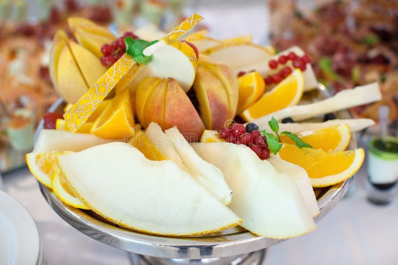 Melon Plate of Sliced Yellow Fruits Close-up Stock Photo - Image of ...